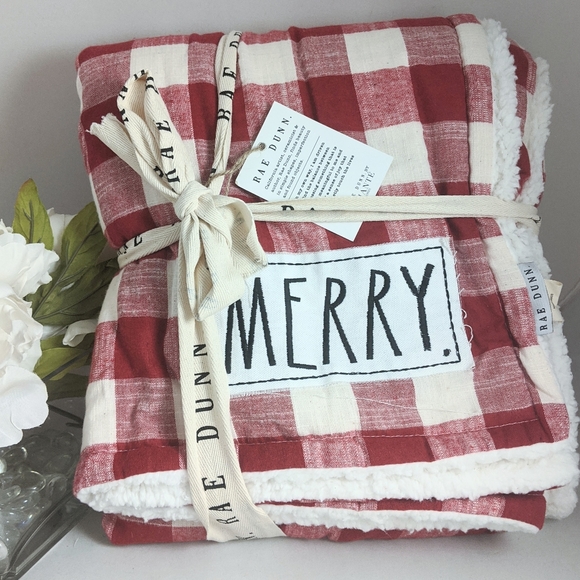 Rae Dunn | Bedding | Rae Dunn Plaid Sherpa Red Merry Blanket | Poshmark